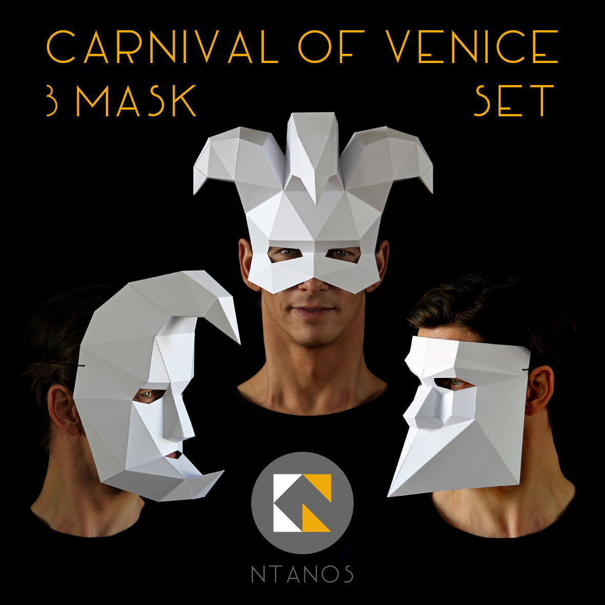 Carnival of Venice Papercraft Mask Set | Low-poly Templates by Ntanos